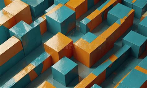 3d Complex Geometric Pattern Composed Overlapping Blue And Orange Cubes Creating Sense Depth