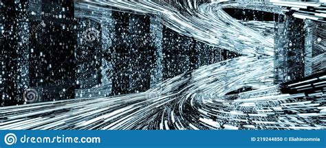 data highway concept visualization with binary program code and glowing
