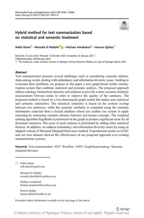 Hybrid Method For Text Summarization Based On Statistical And Semantic