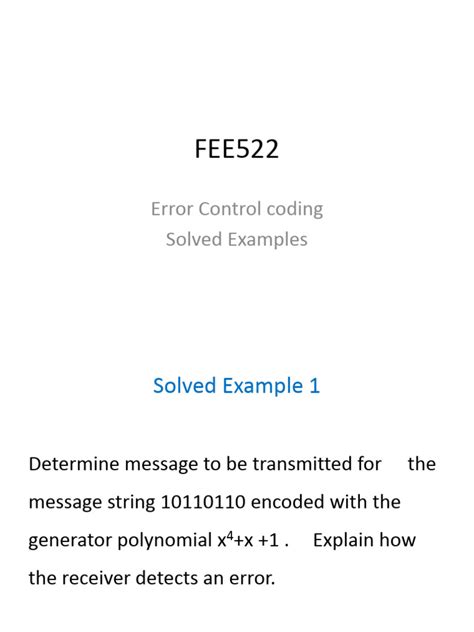 Error Control Coding Solved Examples Pdf