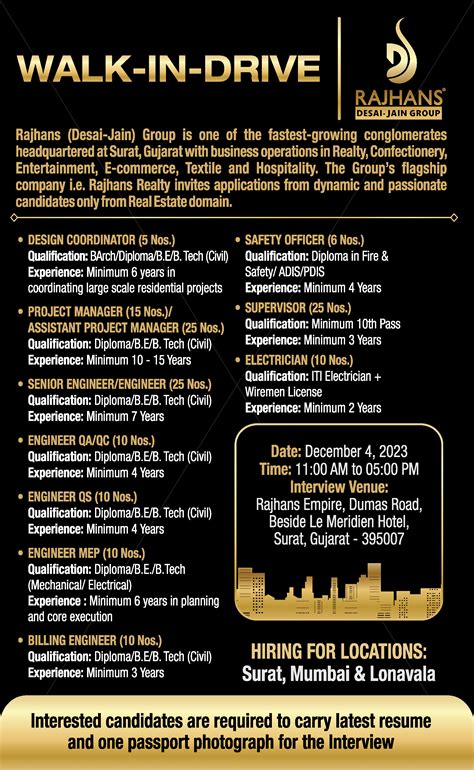 Engineer Qaqc Job Vacancy At Rajhans Desai Jain Group