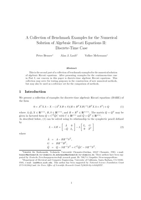 Pdf A Collection Of Benchmark Examples For The Numerical Solution Of