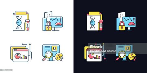민감한 데이터 유형 빛과 어두운 테마 Rgb 색상 아이콘 세트 Dna에 대한 스톡 벡터 아트 및 기타 이미지 Dna 개념