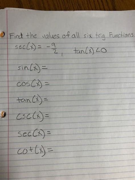 Solved • Find The Values Of All Six Trig Functions