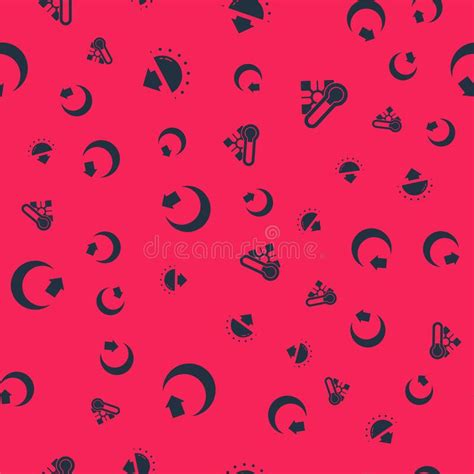 Set Moon Sunset And Meteorology Thermometer On Seamless Pattern Vector Stock Vector