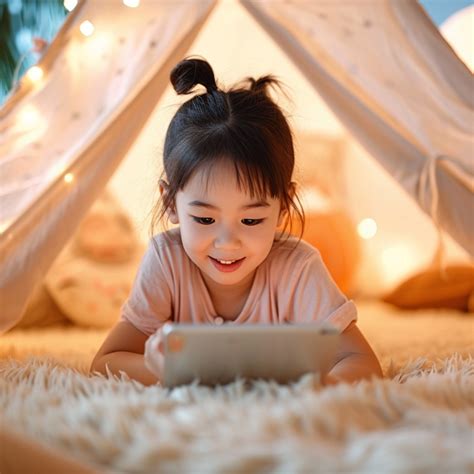 Ai儿童母婴模特看电脑看平板