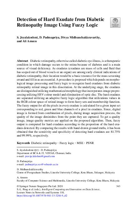 Pdf Detection Of Hard Exudate From Diabetic Retinopathy Image Using Fuzzy Logic
