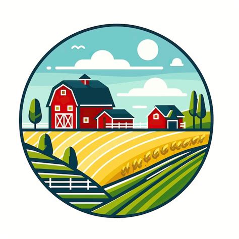 Premium Vector A Red Barn With A Blue And Yellow Field And A Farm In