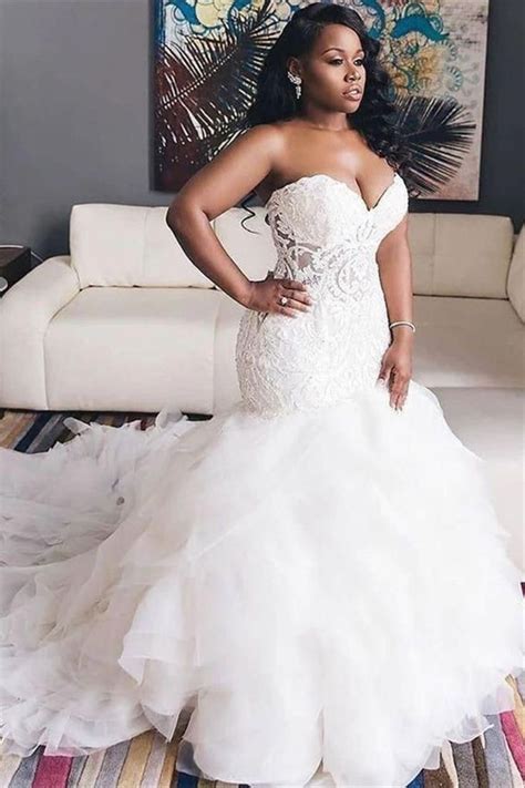 Mermaid Strapless Wedding Dress Plus Size Sweetheart Wedding Dress
