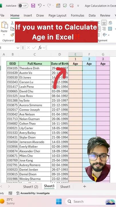 Want To Calculate Age In Excel‼️use Amazing Three Functions Exceltips