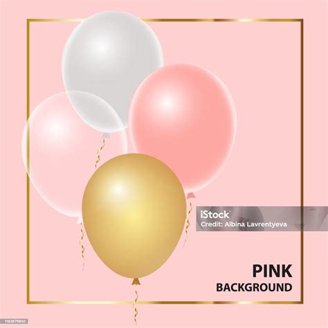 헬륨 풍선 축제 배경입니다 생일 포스터 배너 해피 기념일을 축하합니다 사실적인 장식 디자인 요소 리본 분홍색 및 흰색 색상벡터