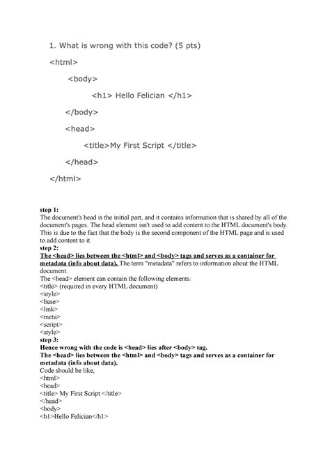 What Is Wrong In This Html Code Step 1 The Documents Head Is The