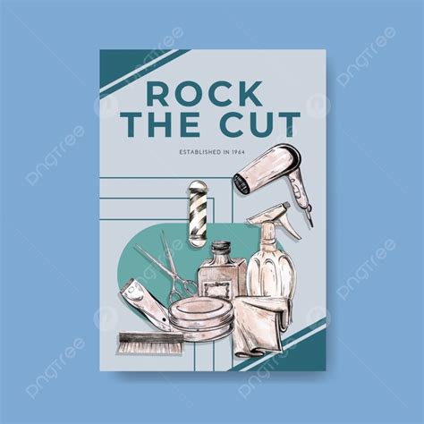 광고 및 마케팅 수채화 벡터 일러스트 레이 션에 대 한 이발사 개념 디자인 포스터 템플릿 템플릿 Psd 다운로드 디자인 자료 다운로드