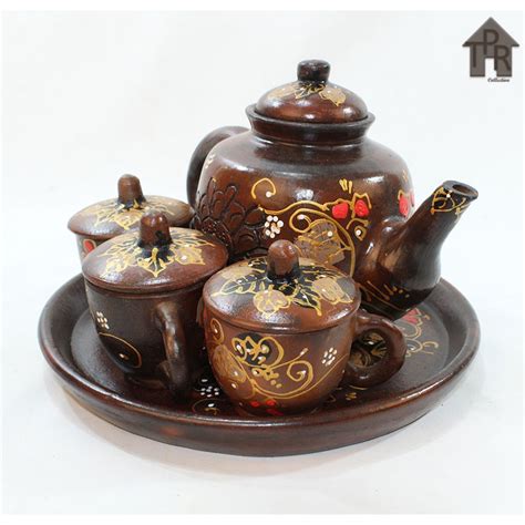 Jual Gerabah Tea Set Premium Set Poci Batik Tulis Tanah Liat Shopee