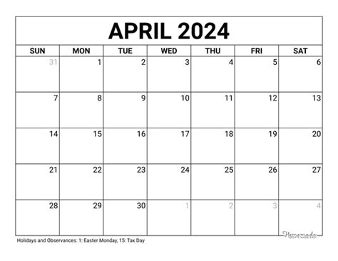 April Calendar Printable Pdf Format Calendar With Week Numbers