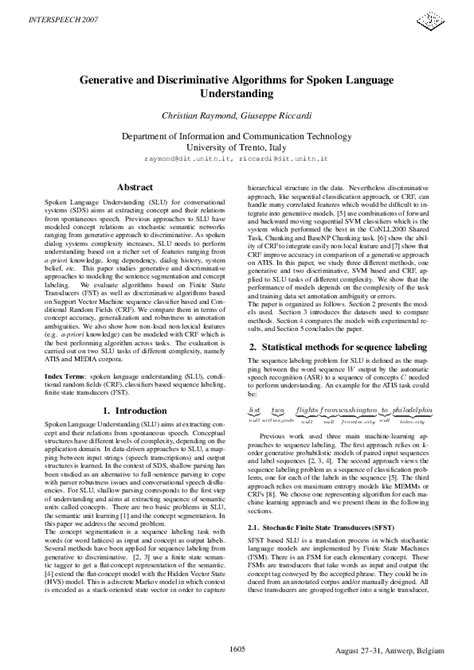 Pdf Generative And Discriminative Algorithms For Spoken Language