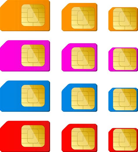 Mini Micro Nano Sim Card In Red Blue Pink Orange Color Vector Art At Vecteezy