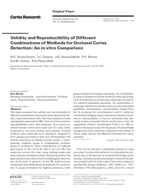 Pdf Validity And Reproducibility Of Different Combinations Of Methods For Occlusal Caries
