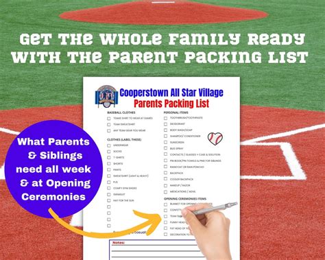 Cooperstown All Star Village Packing List Cooperstown Checklist Baseball Travel Checklist