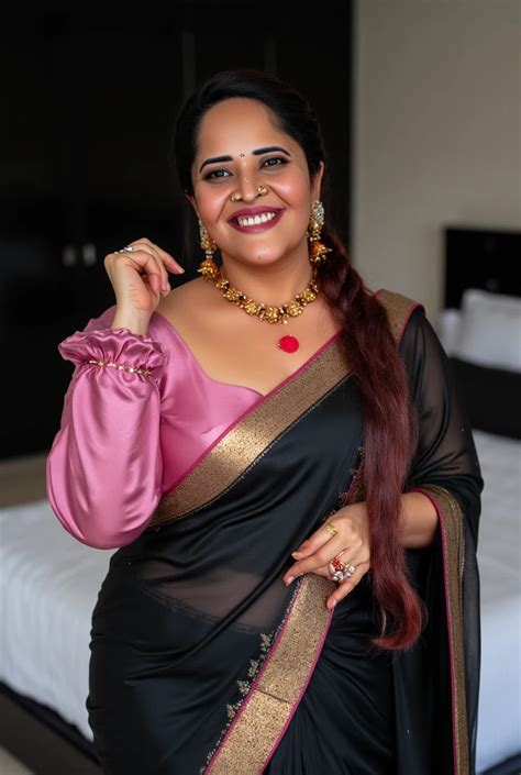 Hot Indian Milf With 36 36 34 Figure Front View Curvy Black Saree