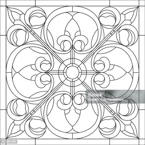 사각형 프레임의 스테인드 글라스 사각형 프레임의 천장 창 대칭 구성 창에 대 한 벡터 그림 패널 윤곽선 벡터 0명에 대한 스톡 벡터 아트 및 기타 이미지 Istock