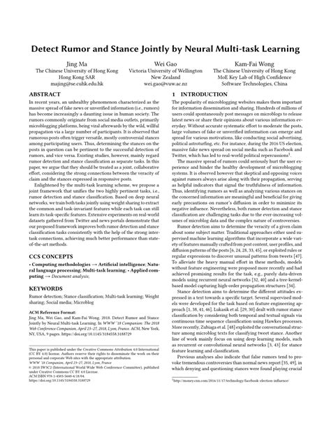 Pdf Detect Rumor And Stance Jointly By Neural Multi Task Learning