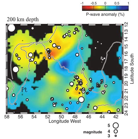 11 P Wave Velocity Anomalies At 200 Km Depth With Epicenters Download Scientific Diagram