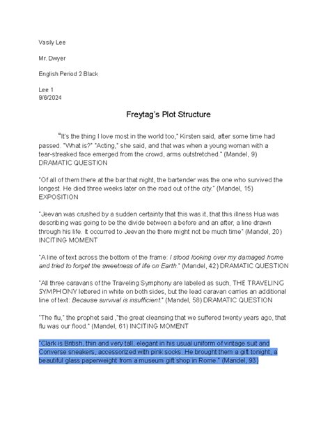 Station Eleven Freytag S Plot Structure With Around Three Paragraphs For Each Event Vasily Lee