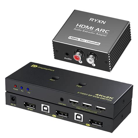 Hdmi Arc Audio Extractor Displayport Kvm Switch 2 Port Electronics