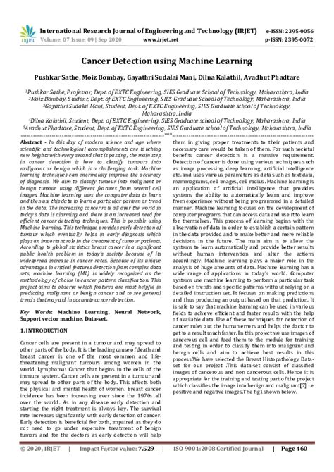 Pdf Irjet Cancer Detection Using Machine Learning