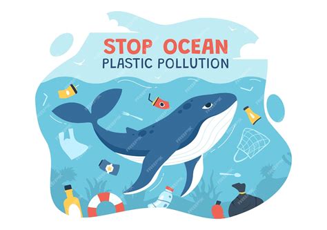 Premium Vector | Stop Ocean Plastic Pollution Vector Illustration with Trash Under the Sea like ...