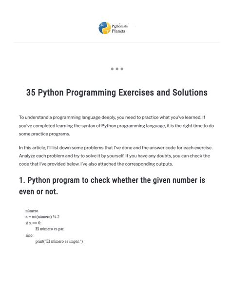 35 Ejercicios De Programación En Python Y Soluciones Pythonista