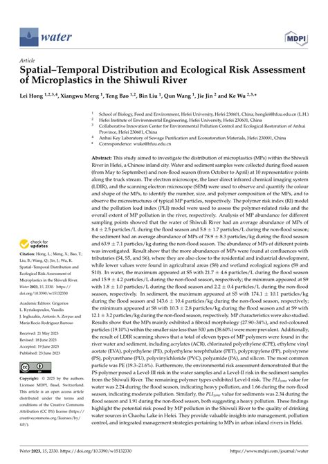 Pdf Spatial Temporal Distribution And Ecological Risk Assessment Of Microplastics In The