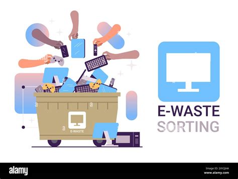 E Waste Sorting Concept Hands Placing Electronic Devices In Bin E Waste Sorting Concept Hands Placing Electronic Devices In Bin