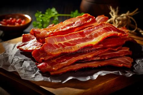 Cooked Bacon Rashers On Parchment Generative Ai Stock Illustration