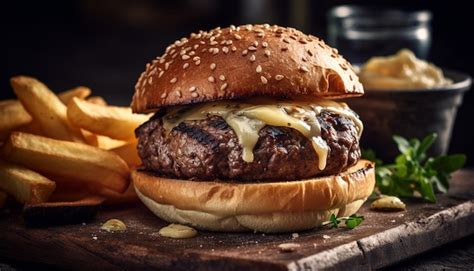 Cheeseburger Grillé Et Frites Un Repas Américain Classique Généré Par L