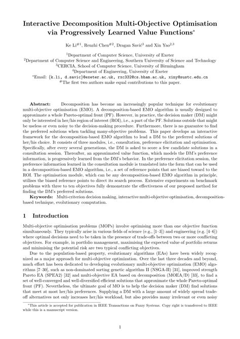 Pdf Interactive Decomposition Multi Objective Optimisation Via Progressively Learned Value