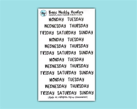 Digital Download Basic Weekly Headers Planning With Kay