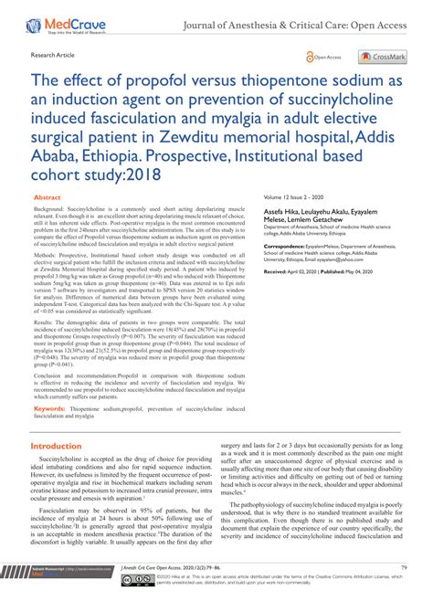 Pdf The Effect Of Propofol Versus Thiopentone Sodium As An Induction Agent On Prevention Of