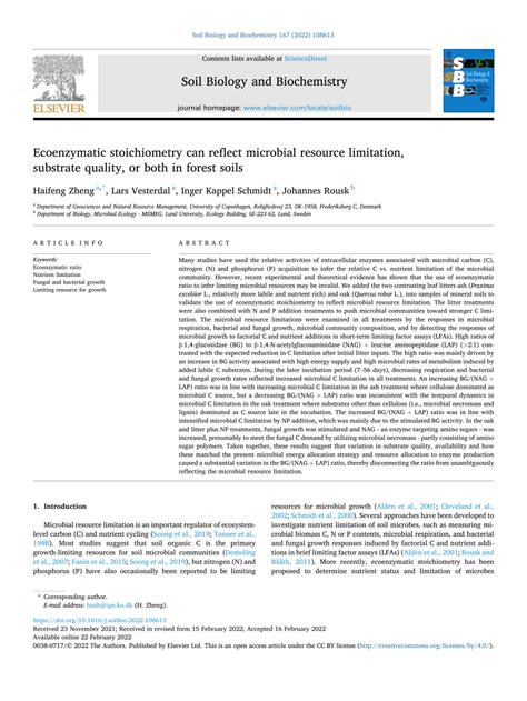 Pdf Ecoenzymatic Stoichiometry Can Reflect Microbial Resource Limitation Substrate Quality
