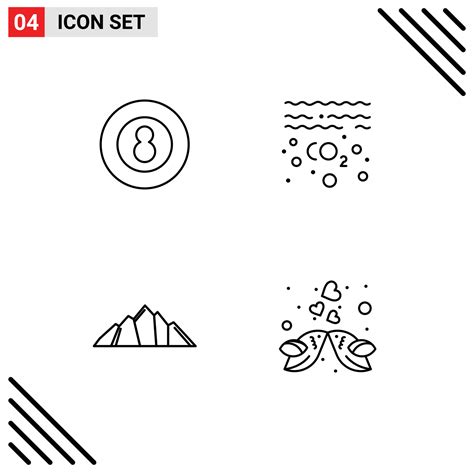 Set Of 4 Modern Ui Icons Symbols Signs For Snooker Hill Sport Oil Nature Editable Vector Design