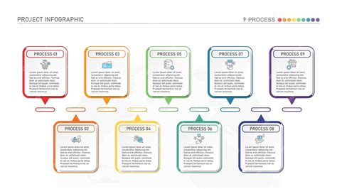 Premium Vector Horizontal Timeline Or Flowchart With 9 Square Elements And Space For Data