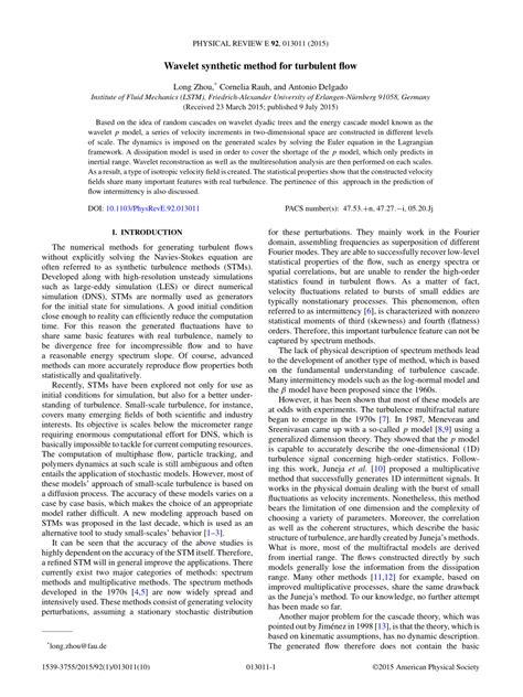 pdf wavelet synthetic method for turbulent flow