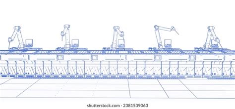3d rendering blueprint robot assembly line stock illustration