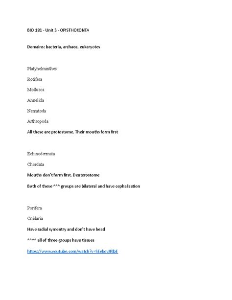 Bio 181 Unit 3 Opisthokonta Bio 181 Unit 3 Opisthokonta