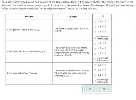 solved for each system listed in the first column of the