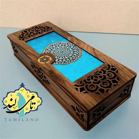 خرید و قیمت جعبه چوبی 3 خانه ی گلشن طرح حوض فیروزه دمنوش و تنقلات طراحی اختصاصی تامی لند از غرفه