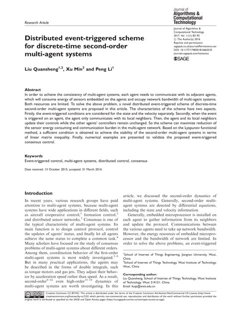 Pdf Distributed Event Triggered Scheme For Discrete Time Second Order