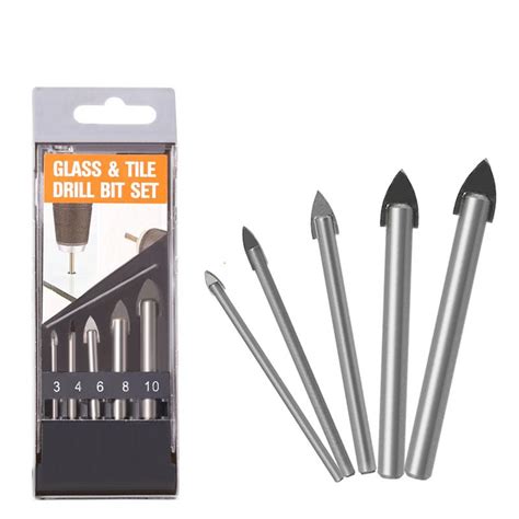 5pcs Glass Drill Bit Alloy Carbide Point With 2 Cutting Edges Tungsten