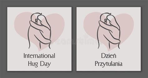 International Hugging Day Hug Day Hugging Couple Outline Polish And English Stock Vector